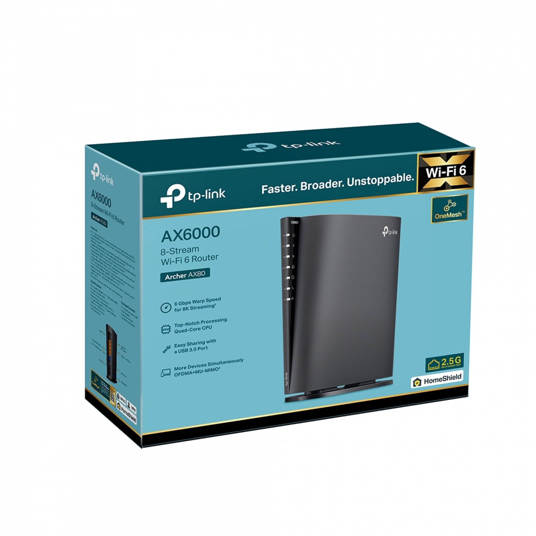 Router Wi-Fi 6 AX6000 Dual-Band cu Port de 2.5G, TP-LINK Archer AX80