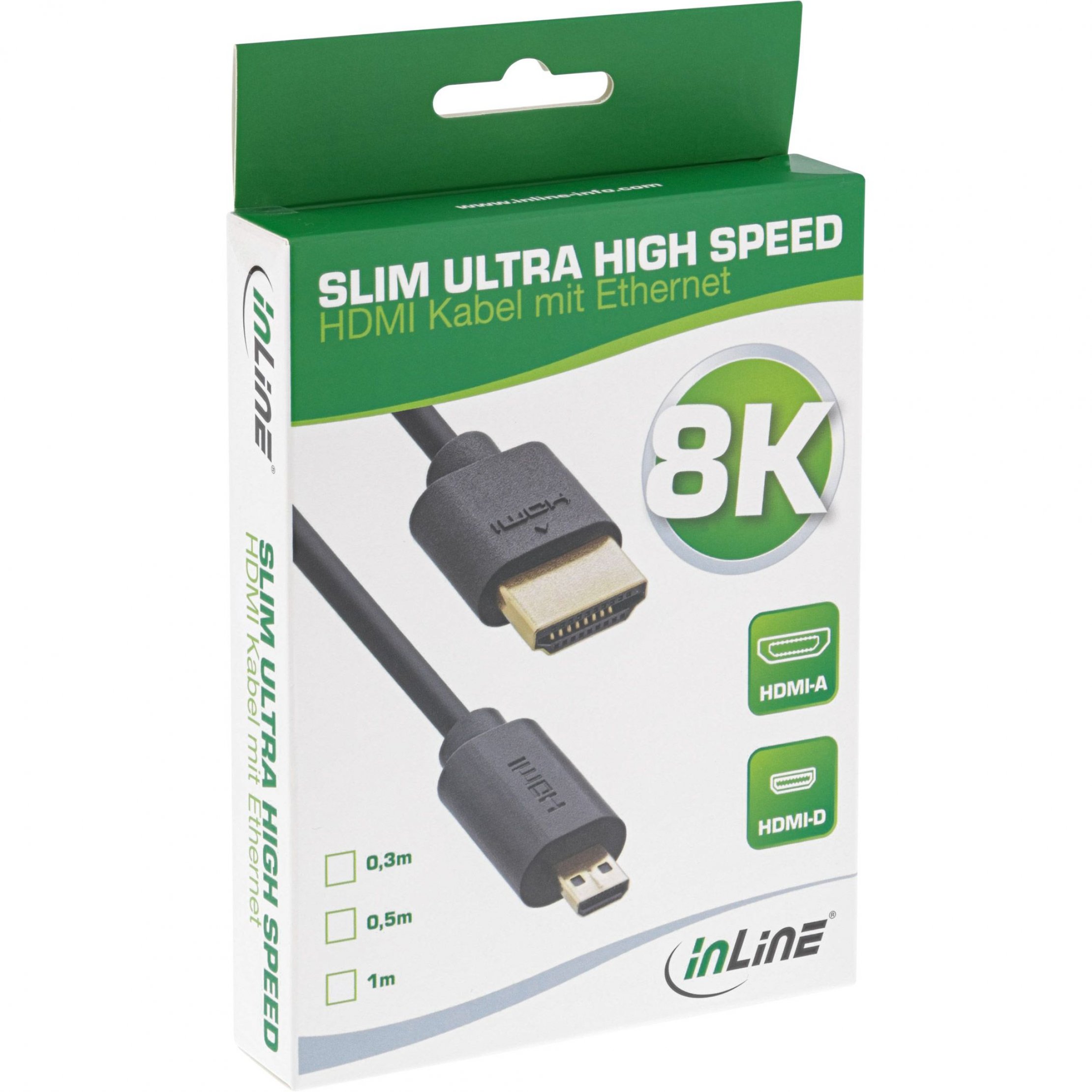 Cablu slim HDMI la micro HDMI-D 8K120Hz/4K144Hz 1m, InLine IL17901D