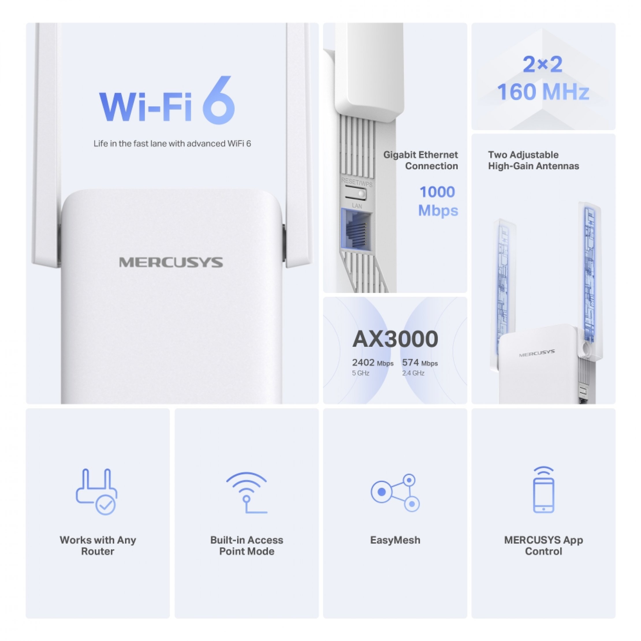 Range Extender AX3000 Wi-Fi 6, Mercusys ME80X