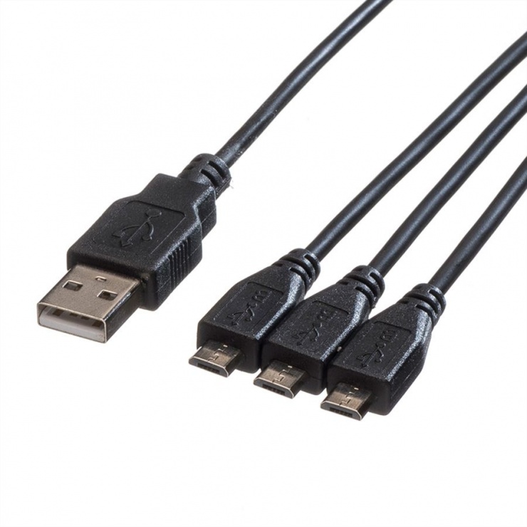 Cablu de incarcare USB 2.0-A la 3 x micro USB-B 0.8m Negru, Roline 11. ...