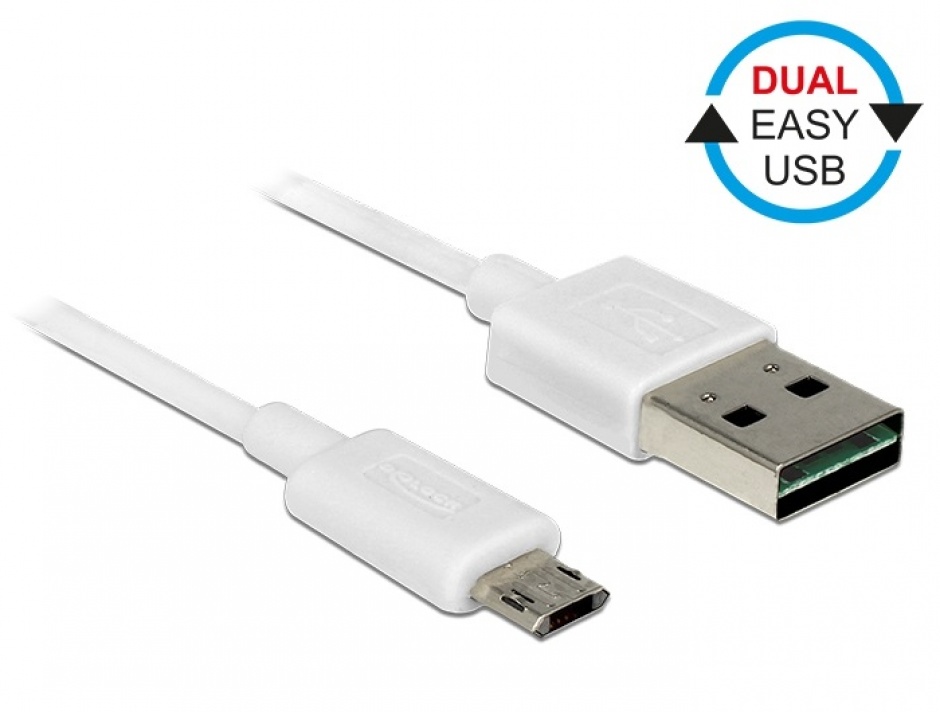 Cablu micro USB-B EASY-USB la USB-A 2.0 EASY-USB T-T 5m Alb, Delock 85205