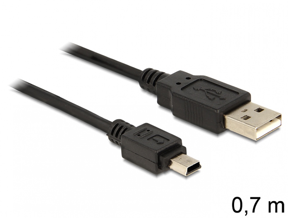 Cablu USB 2.0 A la mini USB 5 pini 0.7m, Delock 82396
