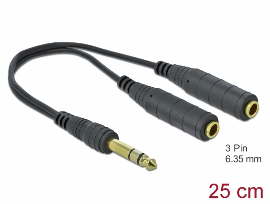 Splitter audio jack stereo 6.35 mm la 2 x jack stereo 6.35mm T-M 25cm ...