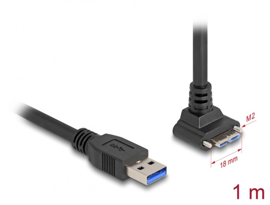 Cablu USB 3.2-A la micro USB unghi 90 grade sus + suruburi T-T 1m ...