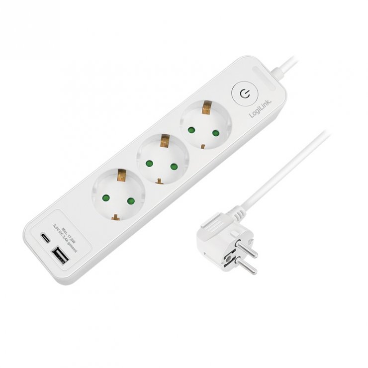Prelungitor cu 3 x Schuko 1 x USB-A + 1 x USB-C 1.5m, Logilink LPS279U